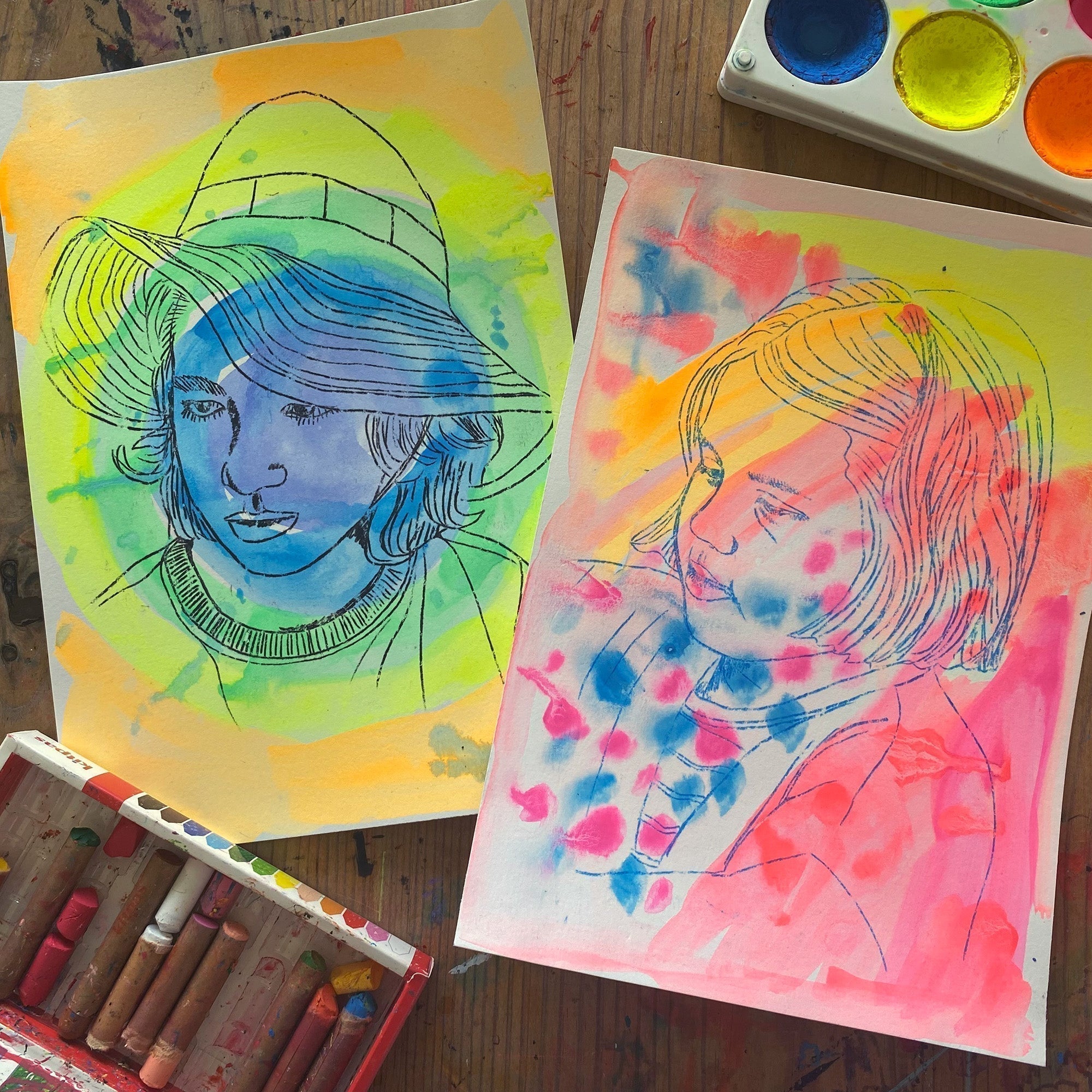 Carbon copy portraits with wax crayon - Mini Mad Things
