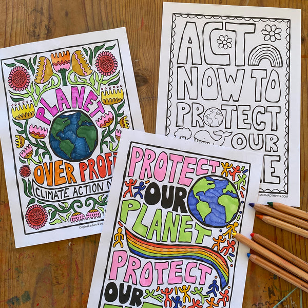 Climate Action - Colouring in sheets - Mini Mad Things