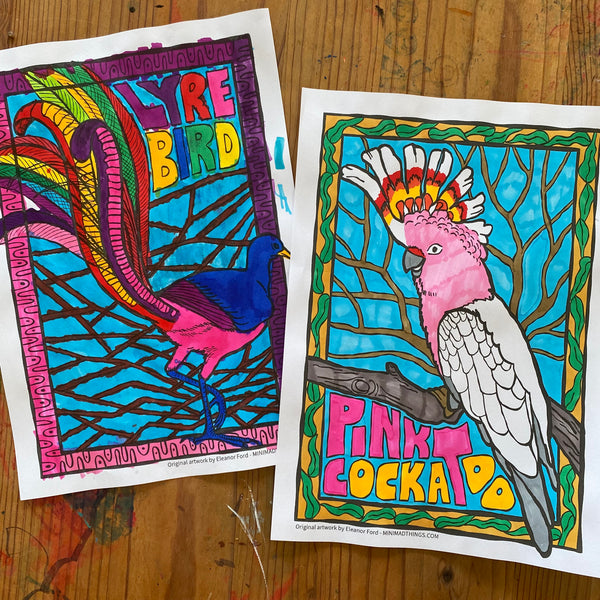 Australian native birds - Colouring in sheets - Mini Mad Things