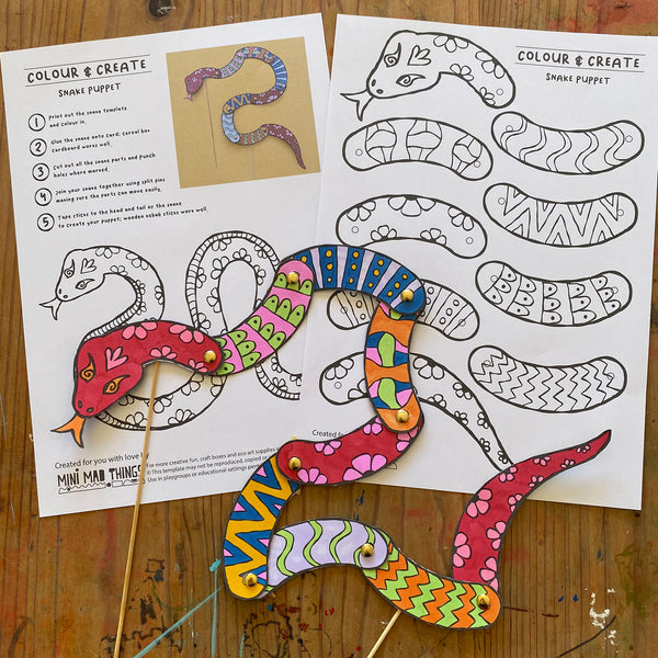 Snake Puppet printable template - Mini Mad Things