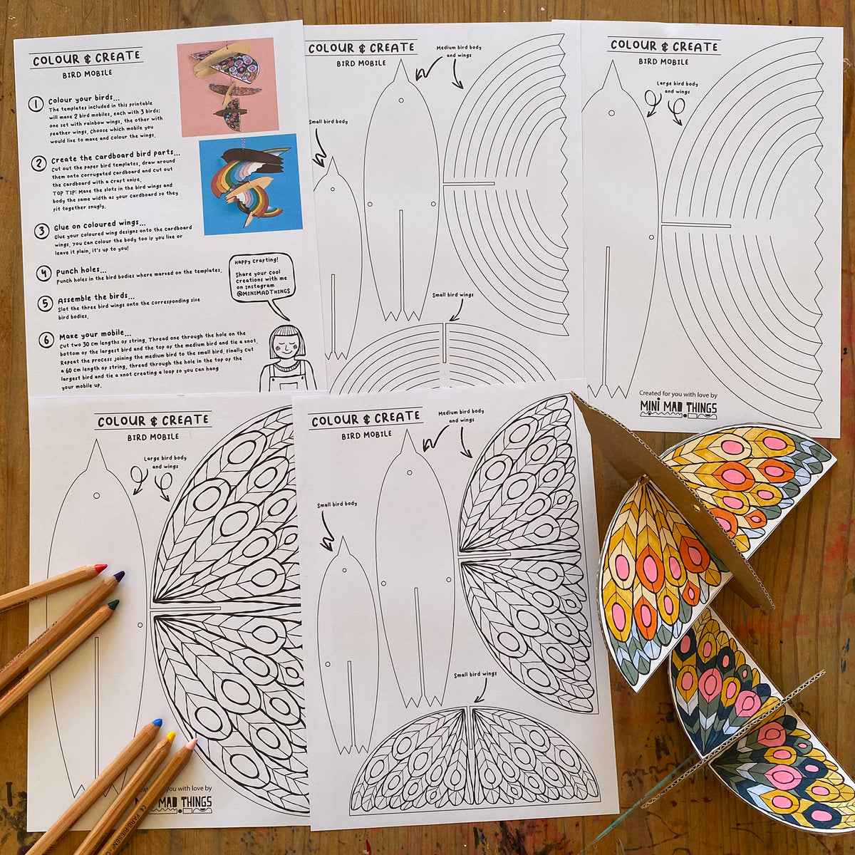 Bird Mobile- Printable template - Mini Mad Things