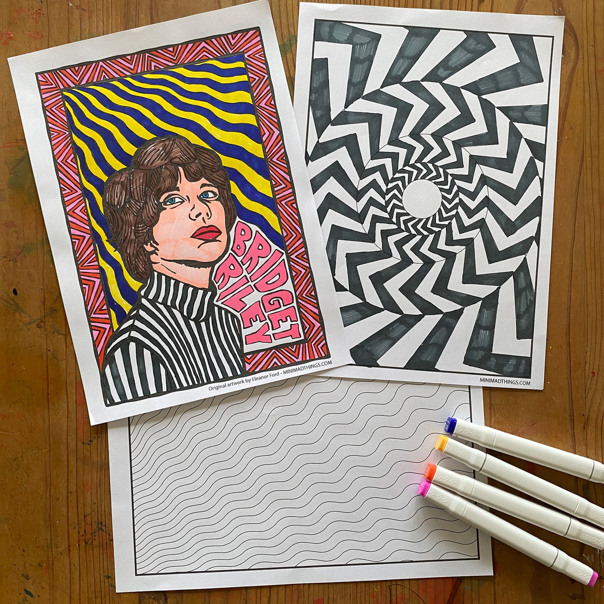 Bridget Riley - Printable colouring in sheets - Mini Mad Things