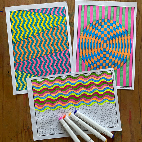 Bridget Riley - Printable colouring in sheets - Mini Mad Things