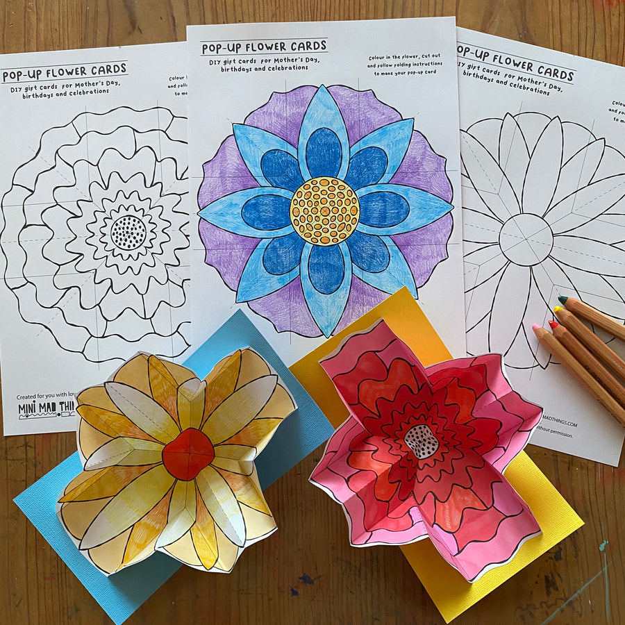 Pop-up flower card printable template - Mini Mad Things