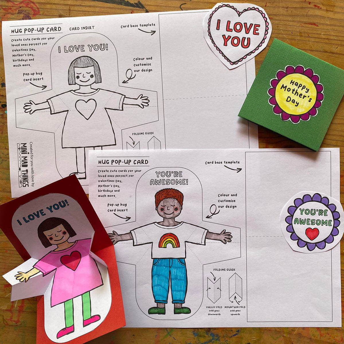 Hugs Pop Up Cards - Printable templates - Mini Mad Things