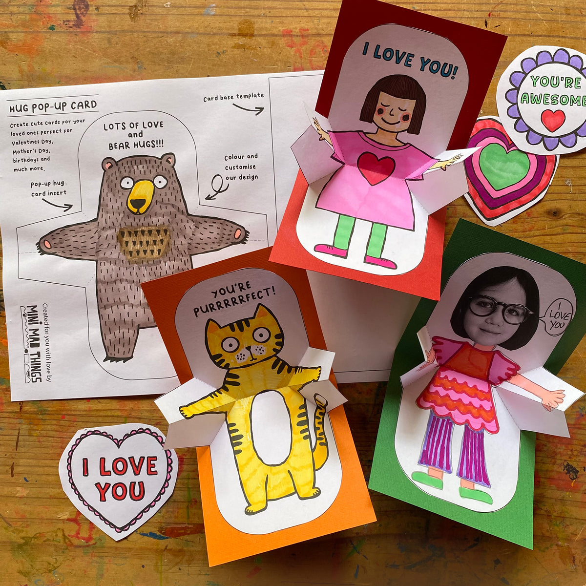 Hugs Pop Up Cards - Printable templates - Mini Mad Things