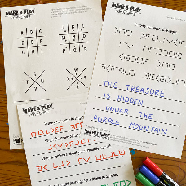 Secret Codes - Printable activity sheets - Mini Mad Things