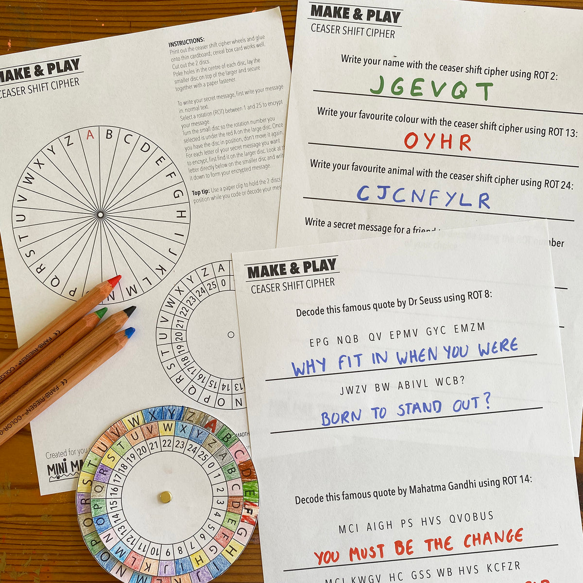 Secret Codes - Printable activity sheets - Mini Mad Things