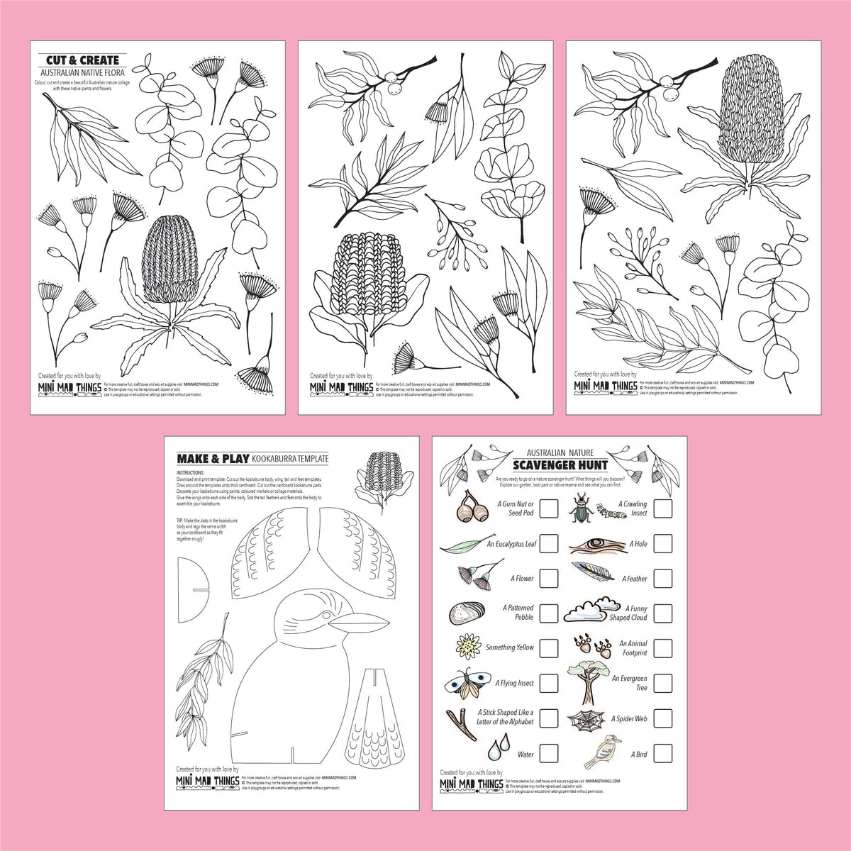 Australian Nature - Printable activity sheets - Mini Mad Things