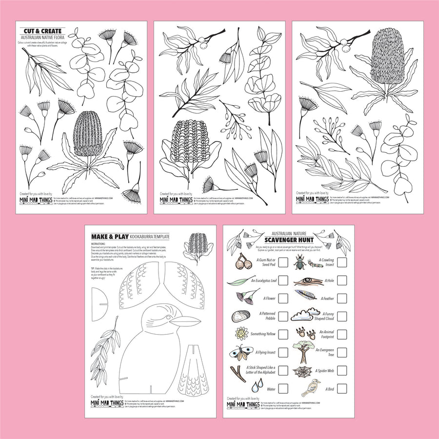 Australian Nature - Printable activity sheets - Mini Mad Things