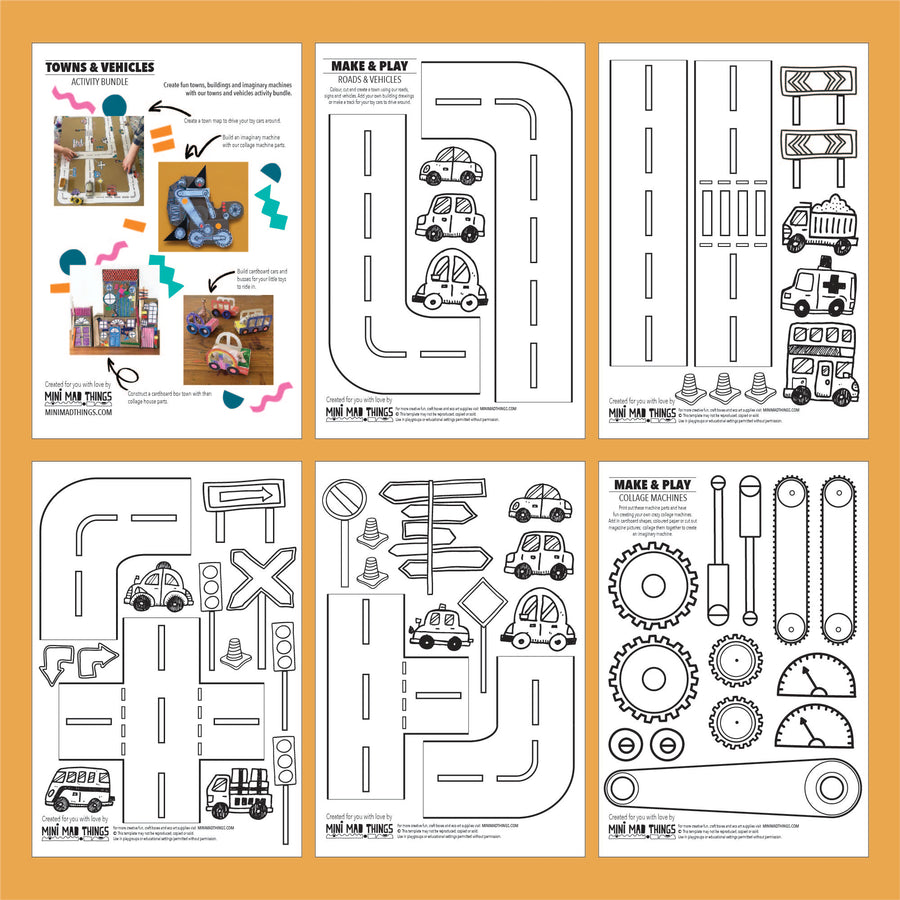 Vehicles, Roads & Machines - Printable activity sheets - Mini Mad Things