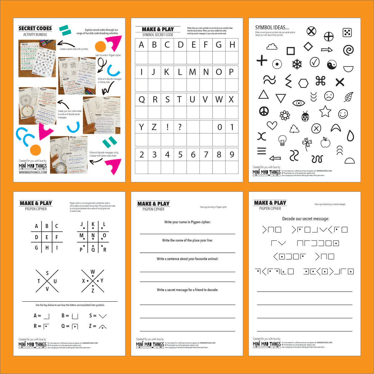 Secret Codes - Printable activity sheets - Mini Mad Things