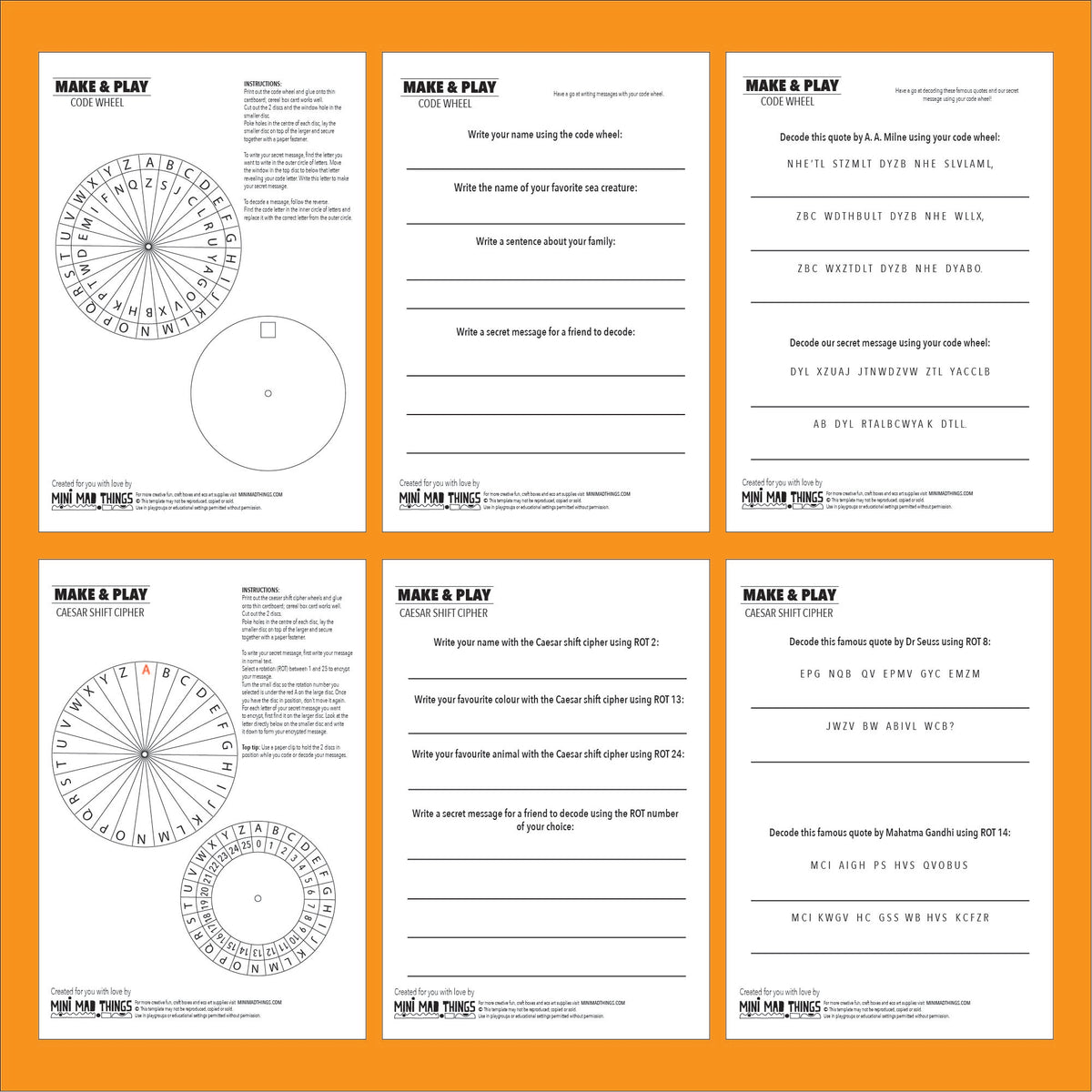 Secret Codes - Printable activity bundle - Mini Mad Things