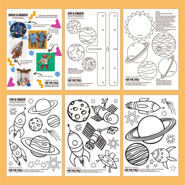 Space & Robots - Printable activity sheets - Mini Mad Things