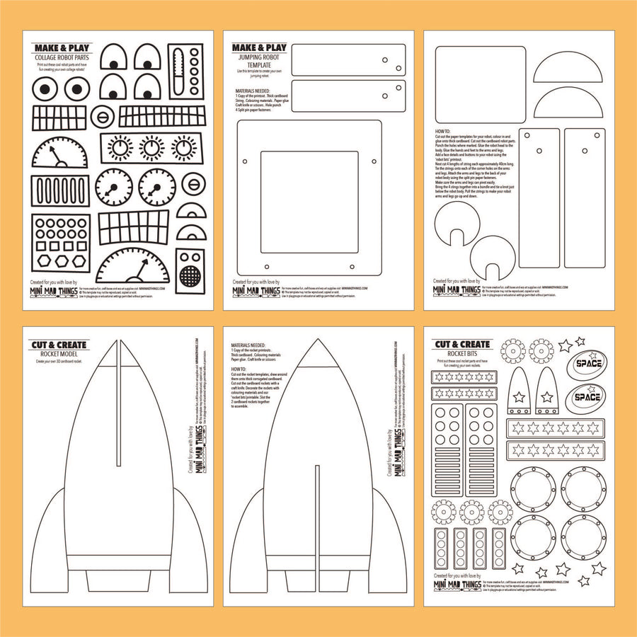 Space & Robots - Printable activity sheets - Mini Mad Things